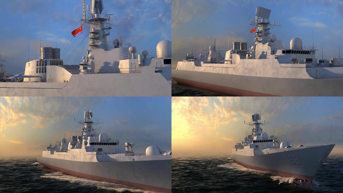 中国052B型导弹驱逐舰在大海中航行_视频素材下载