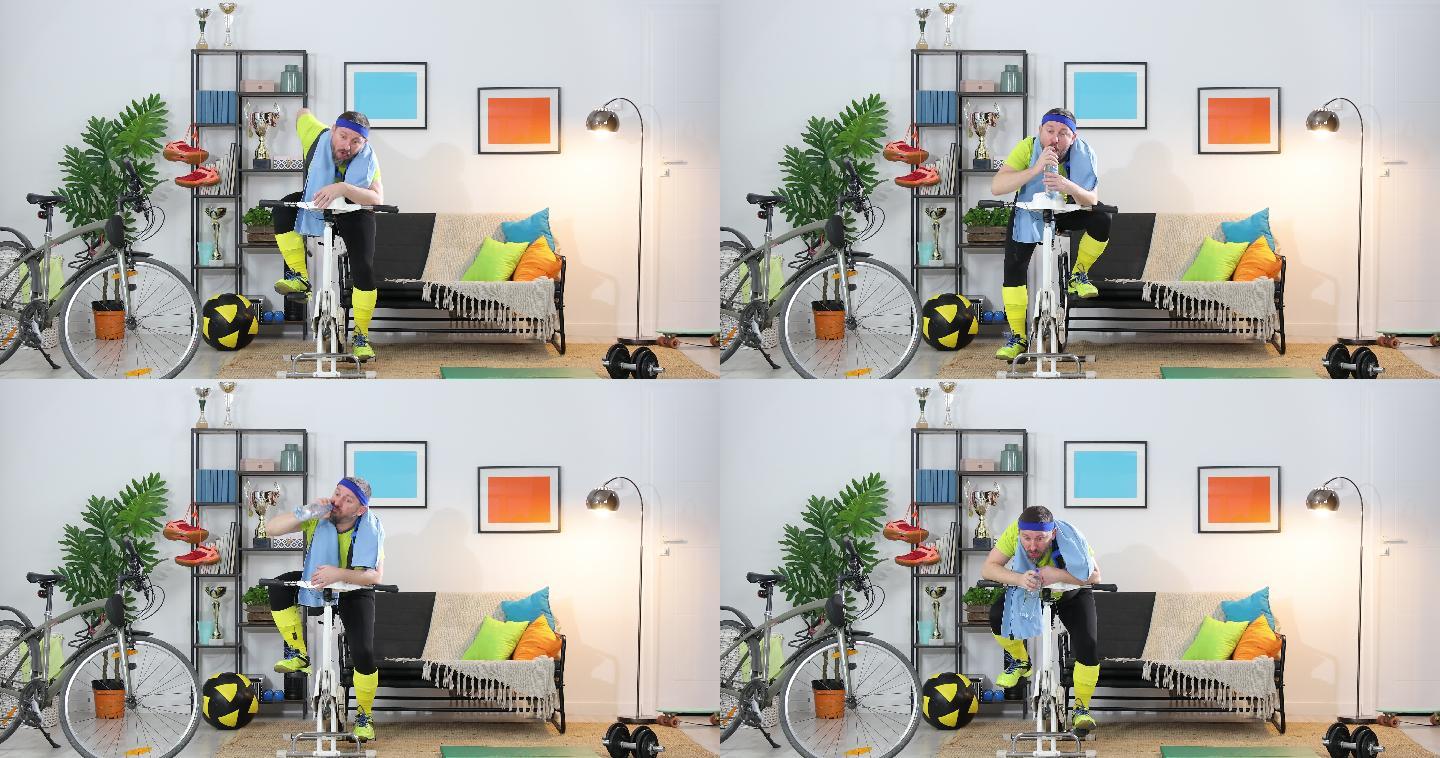 男人在他的房间里骑着一辆固定的自行车锻炼4096x2160高清视频素材下载编号7182121实拍视频光厂vj师网