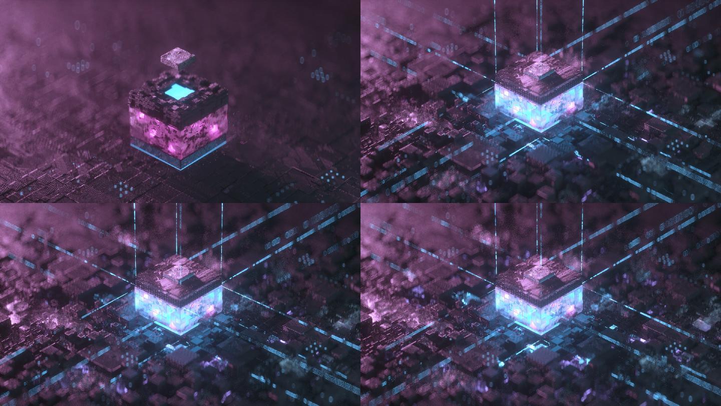 赛博朋克科技芯片C4D工程_C4D模型下载