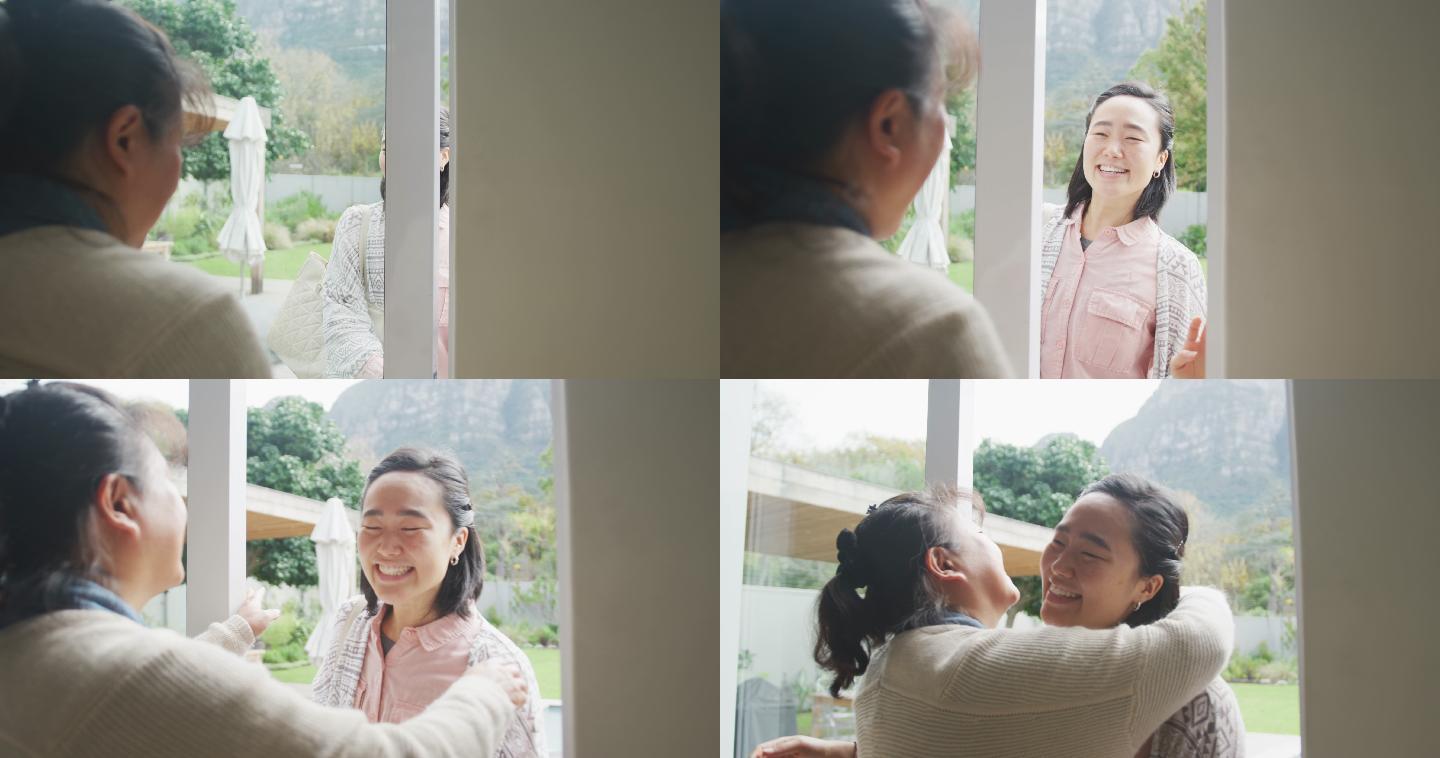 快乐的亚洲母亲抱着成年女儿来到后门视频素材下载编号8381214光厂vj师网