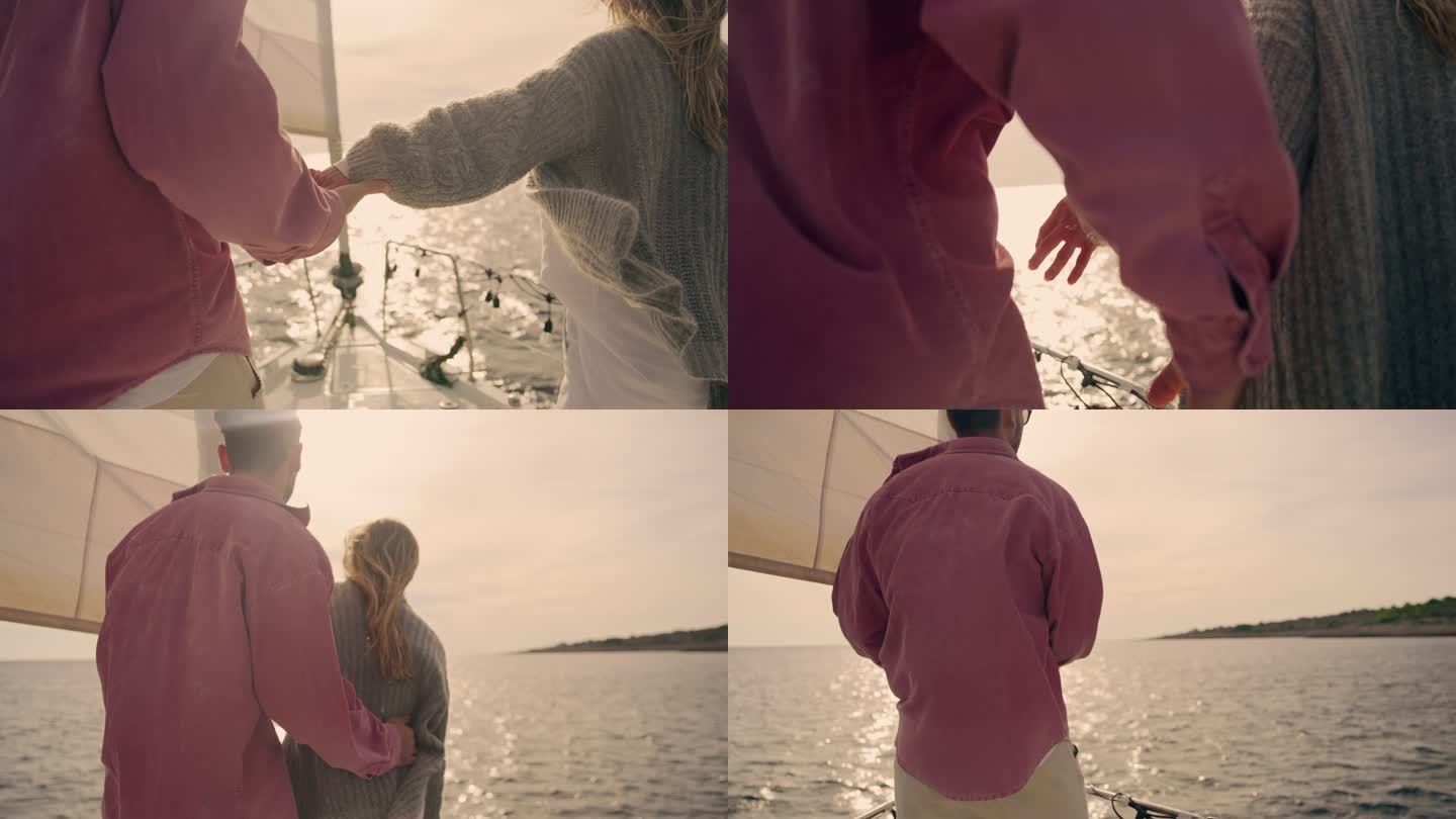 SLO_MO年轻的夫妇在帆船甲板上散步时牵手_视频素材下载_编号:9699773_光厂(VJ师网) www.vjshi.com