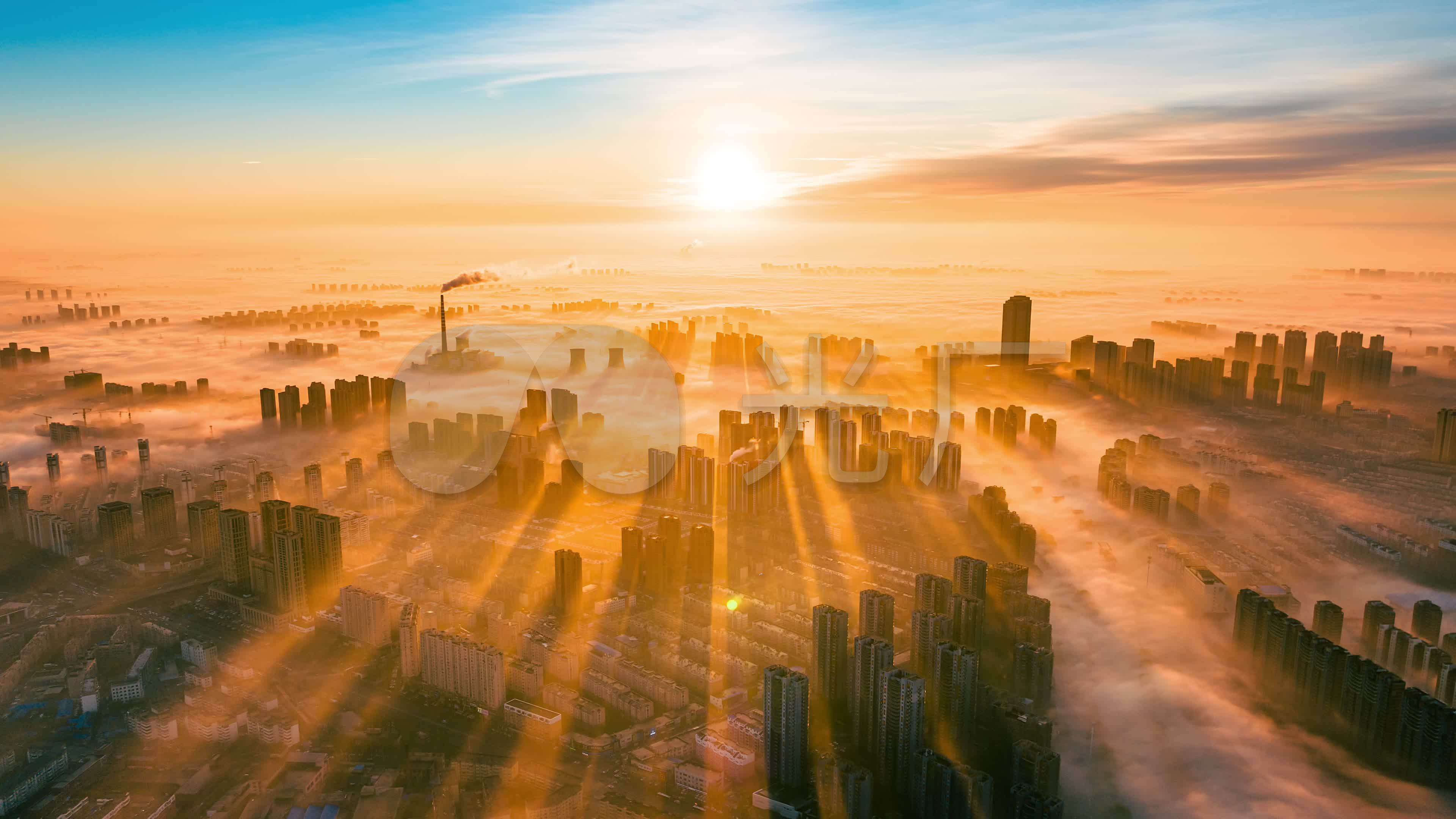 中国辽宁沈阳城市平流雾云层中的阳光航拍3840x2160高清视频素材下载编号9775991实拍视频光厂vj师网