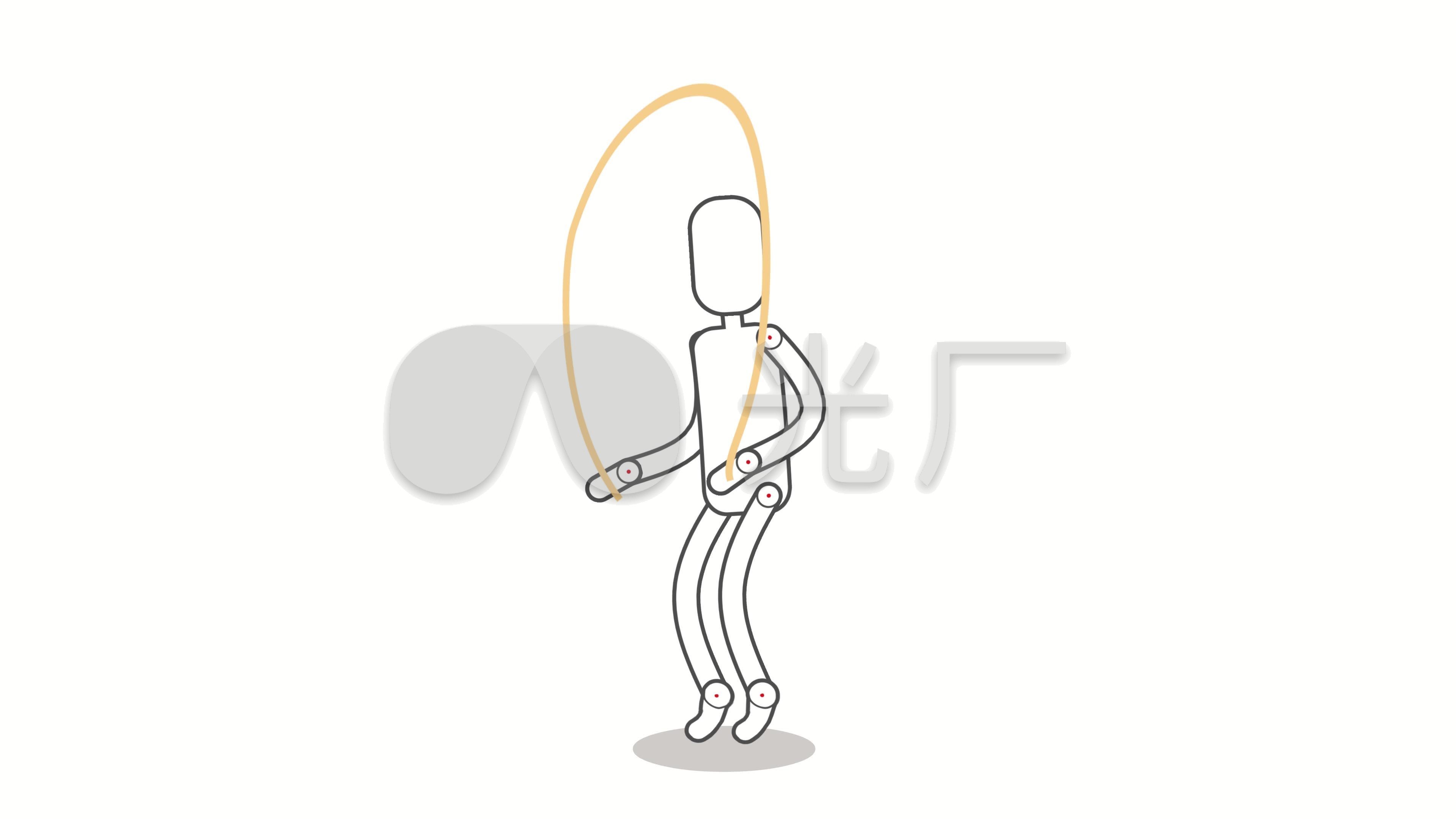 跳绳卡通人物，跳绳动画的素描人物运动，锻炼，健身或健身房的概念想法在孤立的白色背景，环3840x2160高清视频素材下载编号