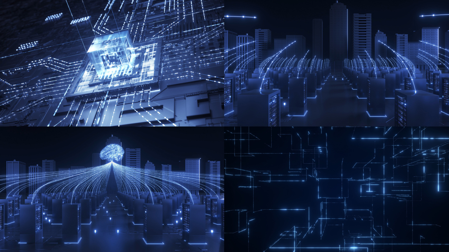 AI科技芯片服务器汇聚云AE+C4D_C4D模型下载