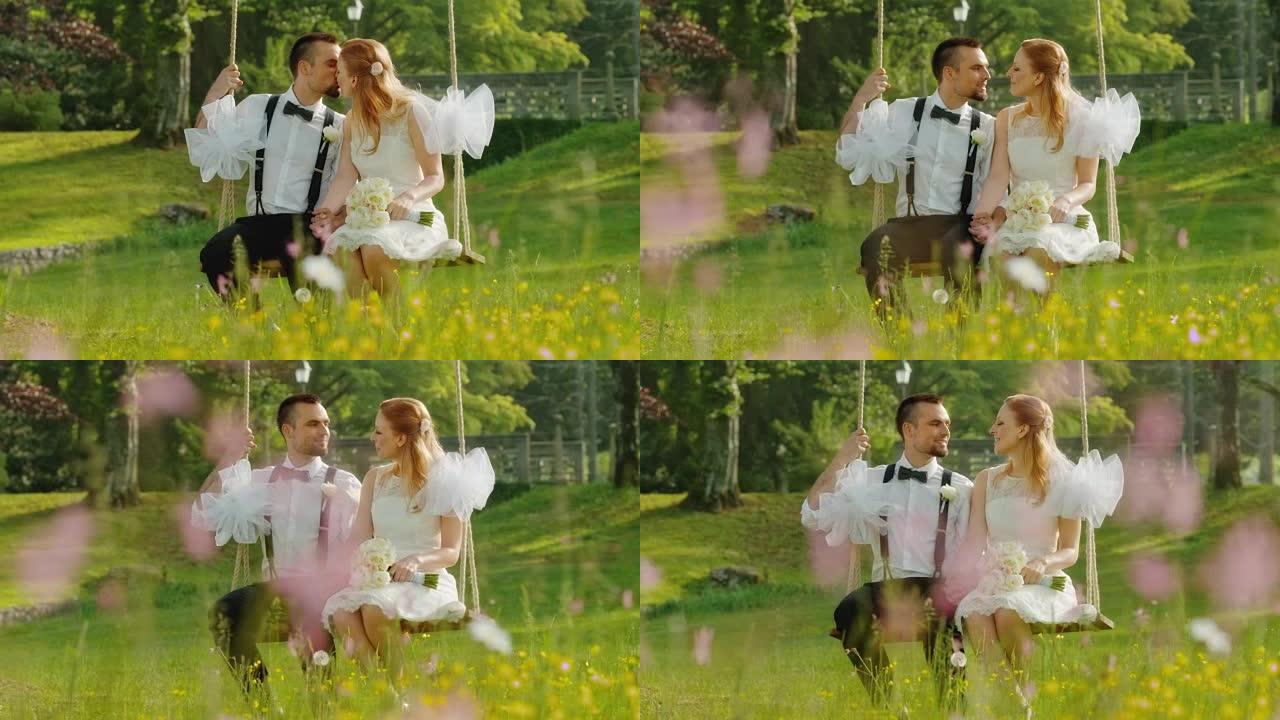 SLO_MO_DS新婚夫妇在大自然的秋千上接吻_视频素材下载_编号:11366524_光厂(VJ师网) www.vjshi.com