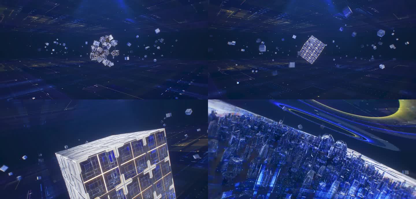 4K科技魔方城市C4D工程_C4D模型下载