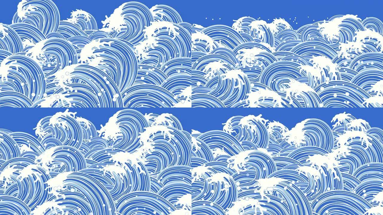 日本风格的波浪插图 [循环] 视频素材下载 编号 12170454 光厂 Vj师网