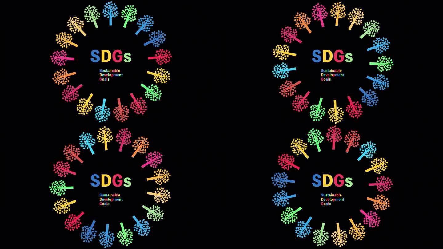 SDG标志的循环动画和SDG颜色旋转的树，Alpha通道将在下载4K_Apple_ProRes_44_视频素材下载_编号:24692149_光厂(VJ师网) www.vjshi.com