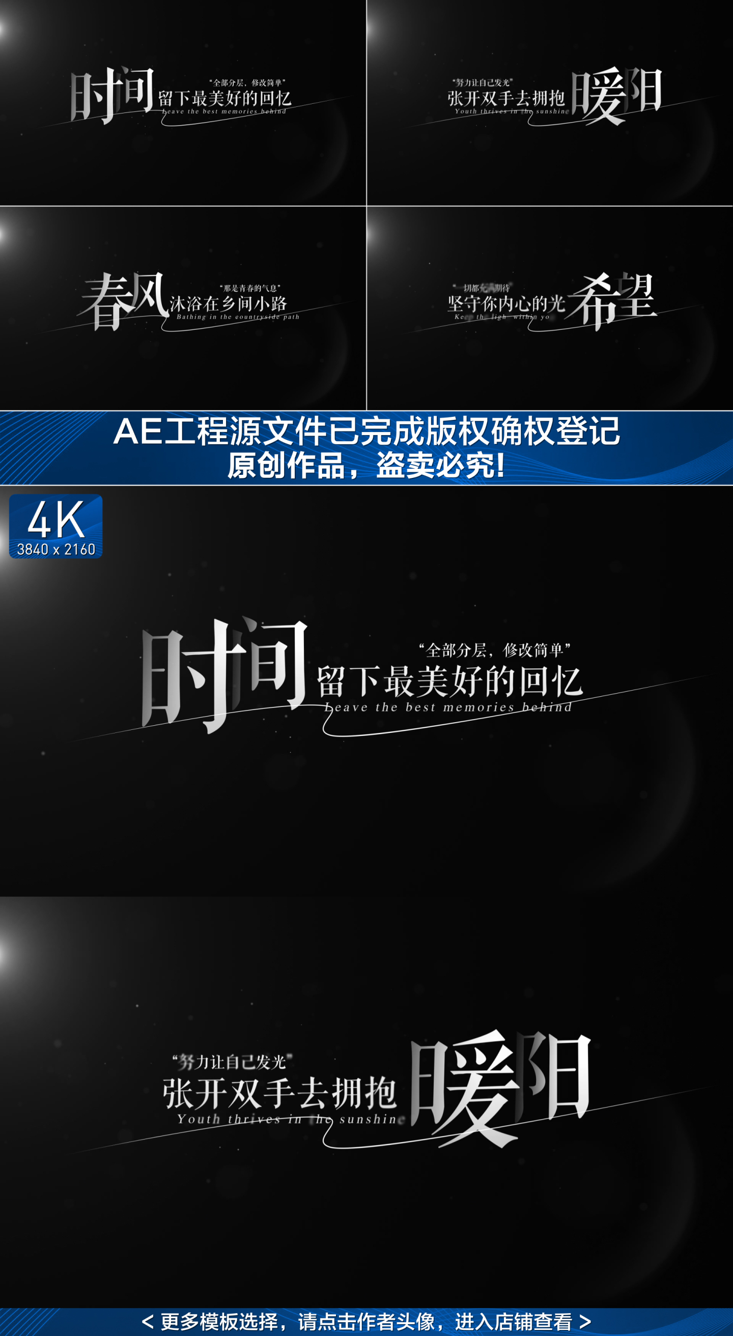 【原创】微光唯美黑白文字质感字幕4K_AE模板下载