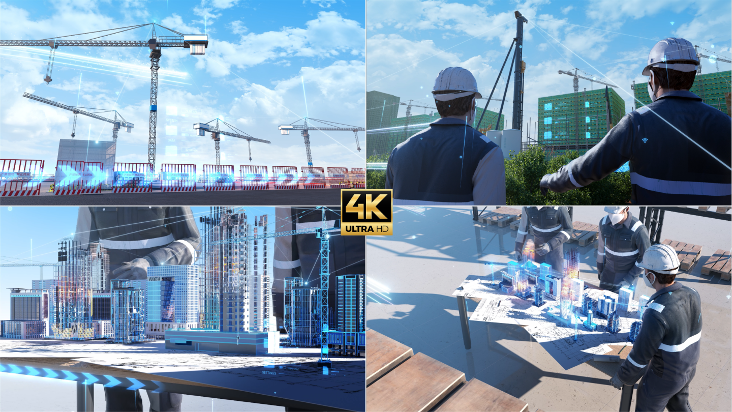 建筑科技规划HUD智能工地建筑工人施工_C4D模型下载