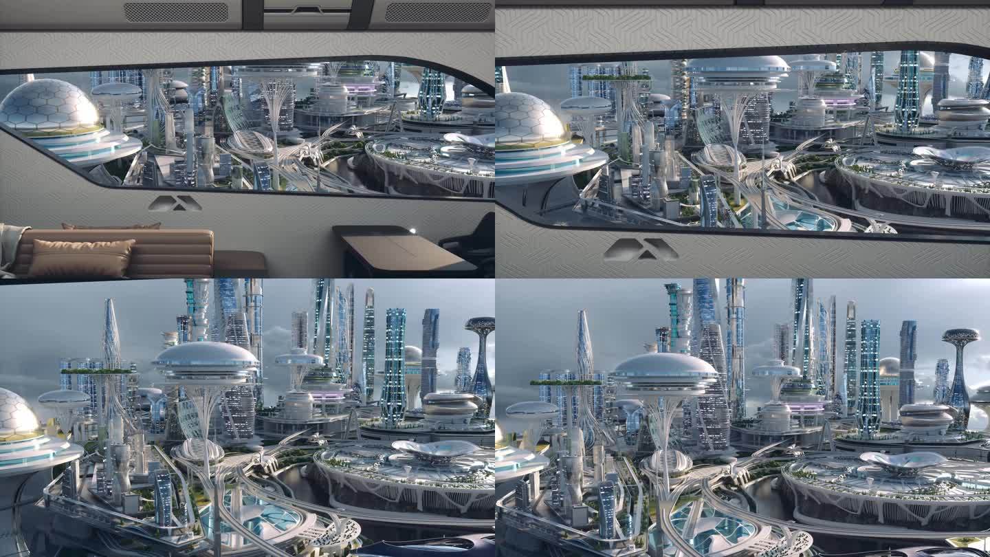 C4D_4K未来科幻赛博城市场景_车厢_C4D模型下载